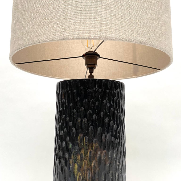 Large Hand Made Ceramic Cylinder Lamp For Sale at 1stDibs