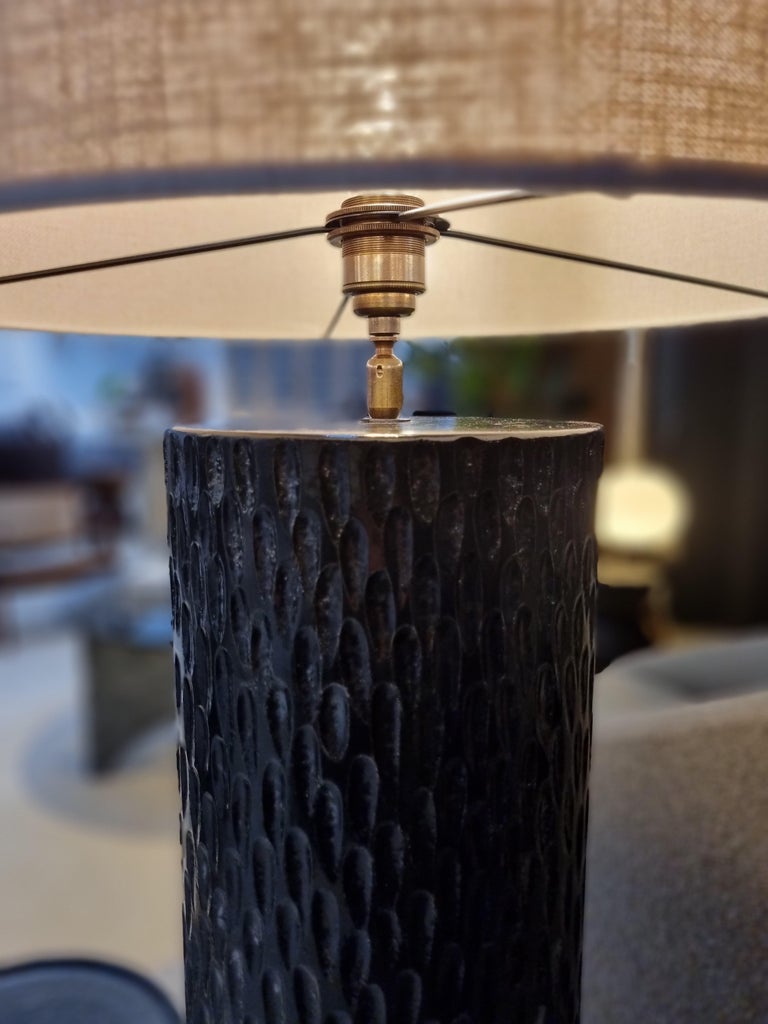 Large Hand Made Ceramic Cylinder Lamp For Sale at 1stDibs
