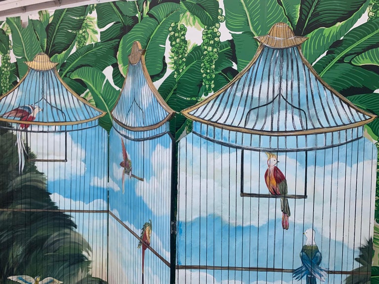 Large Hand Painted Birdcage 3 Panel Screen Room Divider at 1stDibs