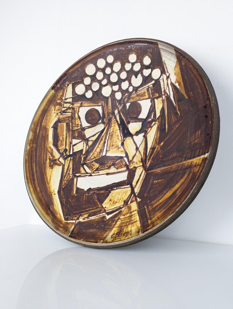 Large Hand-Painted Cubist Plate, Signed to Document For Sale at 1stDibs