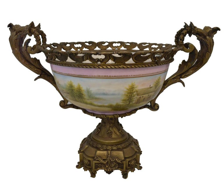 Large Hand Painted Porcelain French Style Centerpiece with Bronze For ...