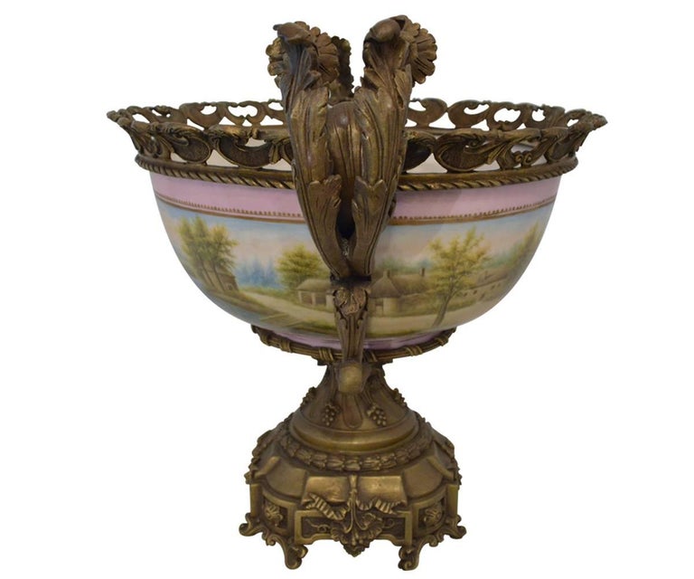 Large Hand Painted Porcelain French Style Centerpiece with Bronze For ...