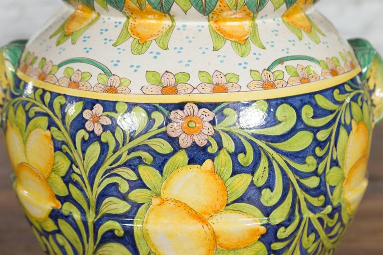 Large Hand-Painted Yellow and Green Jar with Lemons and Scrolling ...