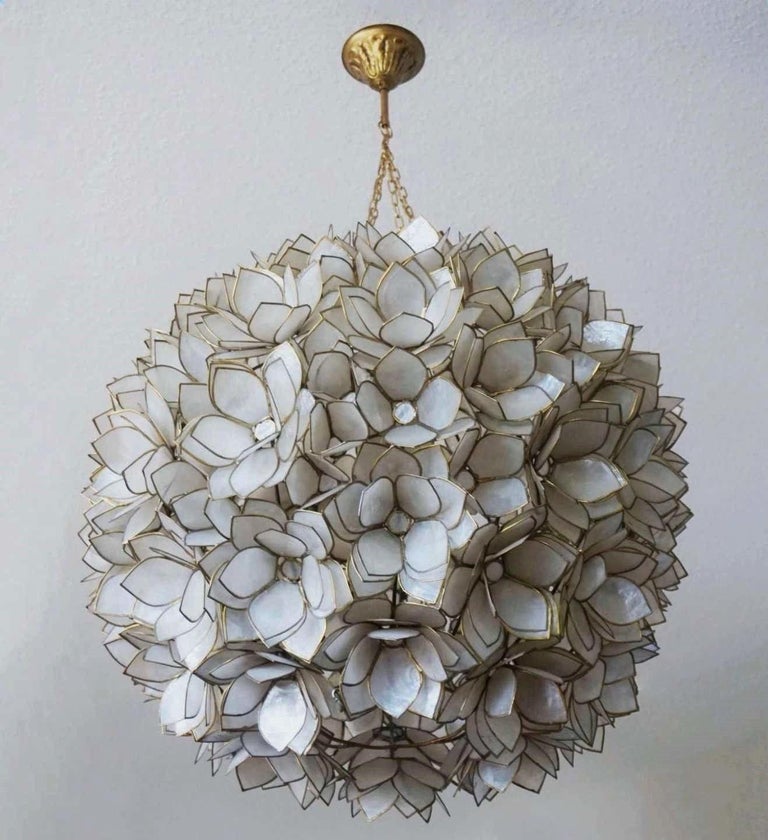 Large Handcrafted Capiz Shell Three-Light Lotus Ball Chandelier by ...