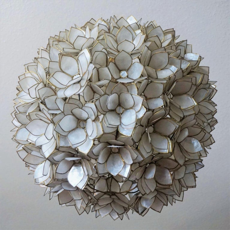 Large Handcrafted Capiz Shell Three-Light Lotus Ball Chandelier by ...