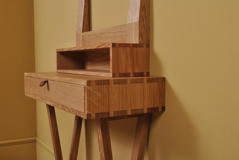 Large Handcrafted Oak Furrow Shelf Mirror For Sale at 1stDibs