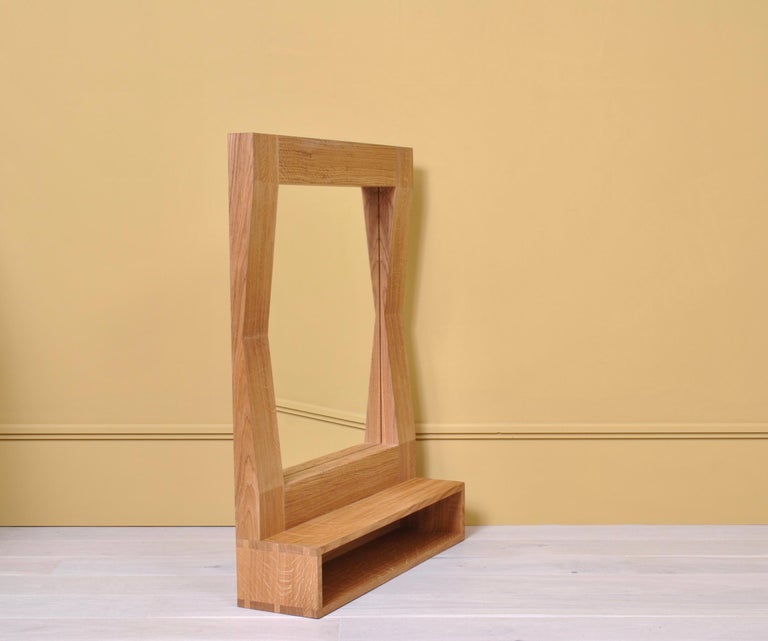 Large Handcrafted Oak Furrow Shelf Mirror For Sale at 1stDibs