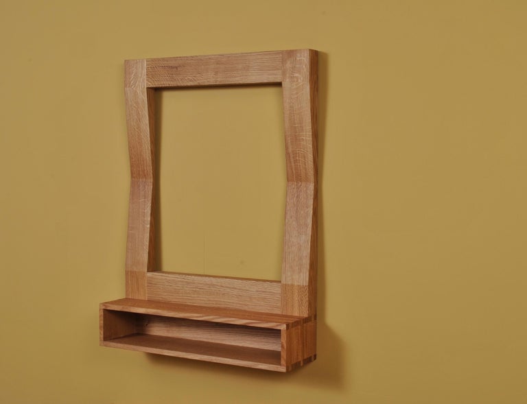 Large Handcrafted Oak Furrow Shelf Mirror For Sale at 1stDibs
