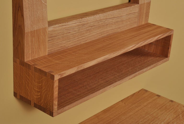 Large Handcrafted Oak Furrow Shelf Mirror For Sale at 1stDibs