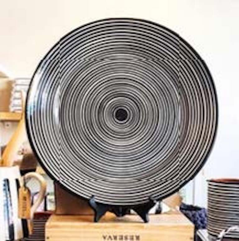 Large Handmade Ceramic Black and White Striped Serving Platter, In ...