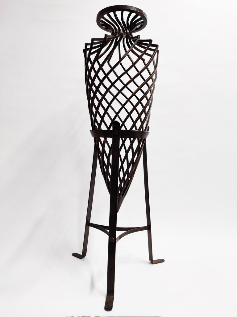 Large Handmade Wrought Iron Vase, 1970s at 1stDibs