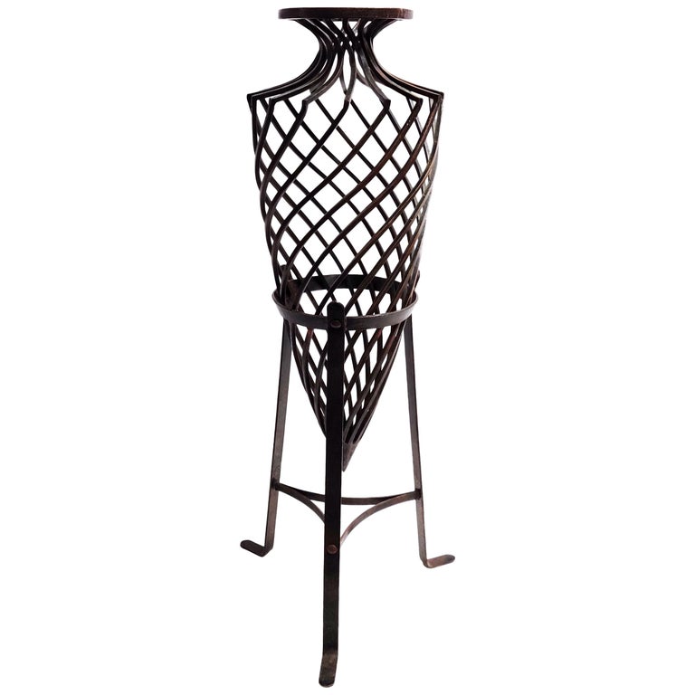 Large Handmade Wrought Iron Vase, 1970s at 1stDibs
