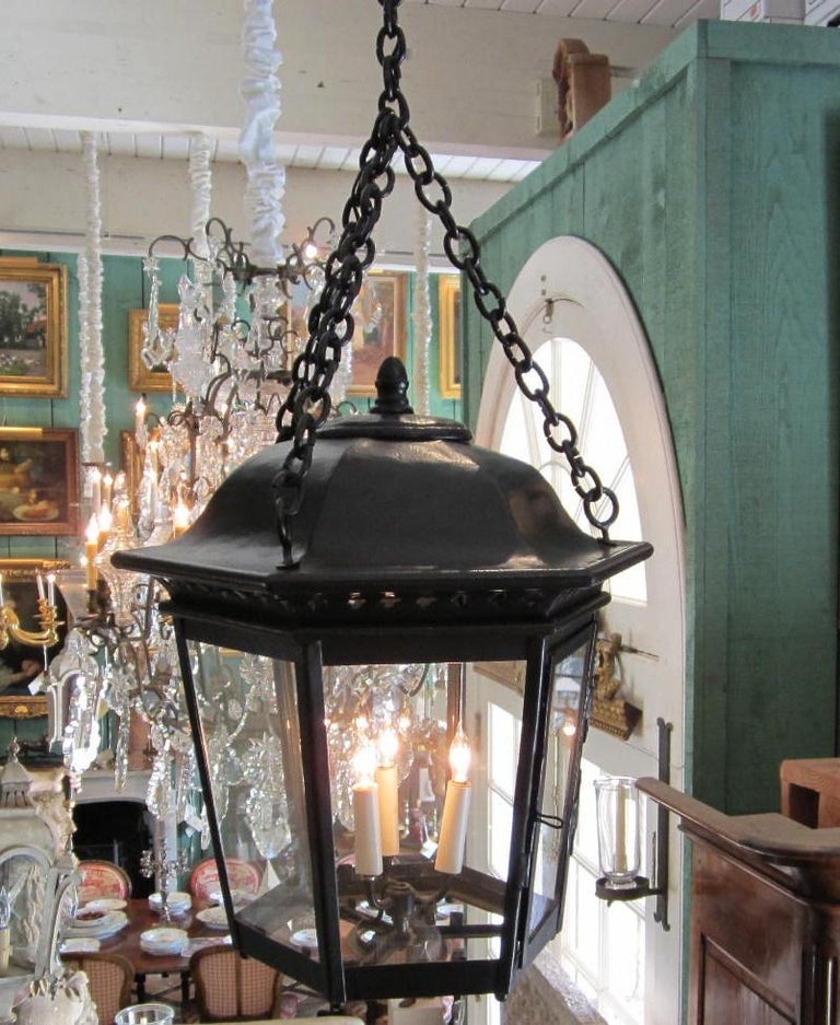 Large Hanging Hexagonal Painted Iron Ceiling Lantern Pendant Light ...