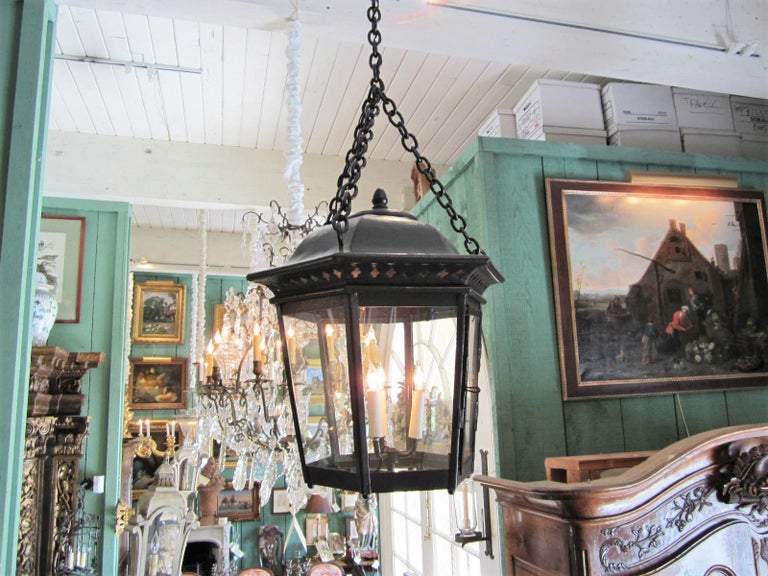 Large Hanging Hexagonal Painted Iron Ceiling Lantern Pendant Light ...