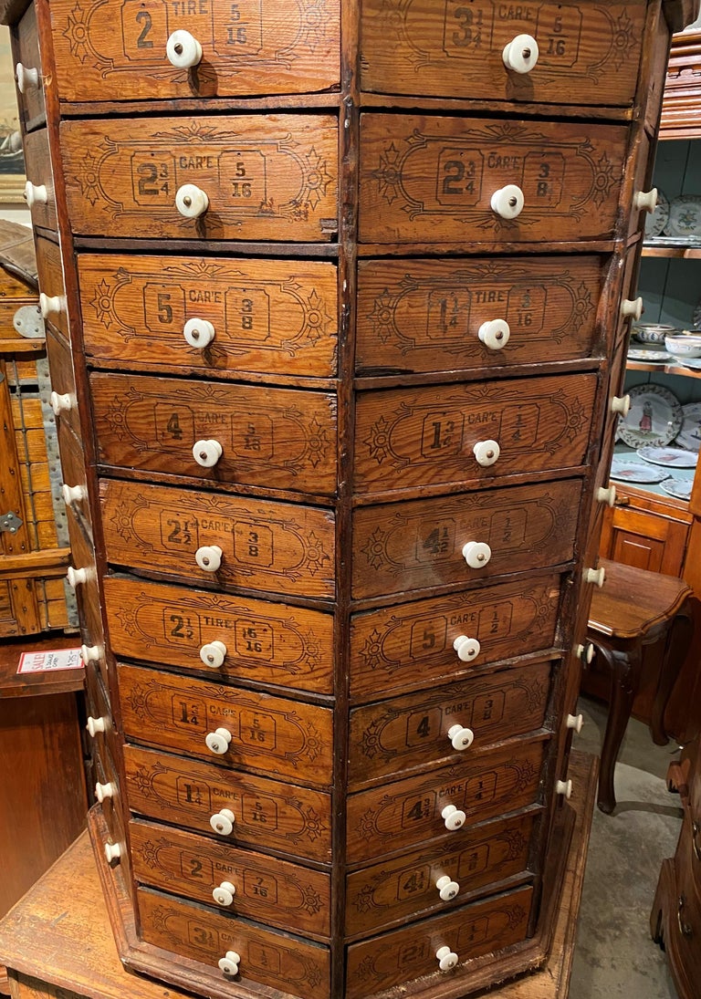 Large Hardware Store Revolving Multi-Drawer Octagonal Screw and Bolt ...