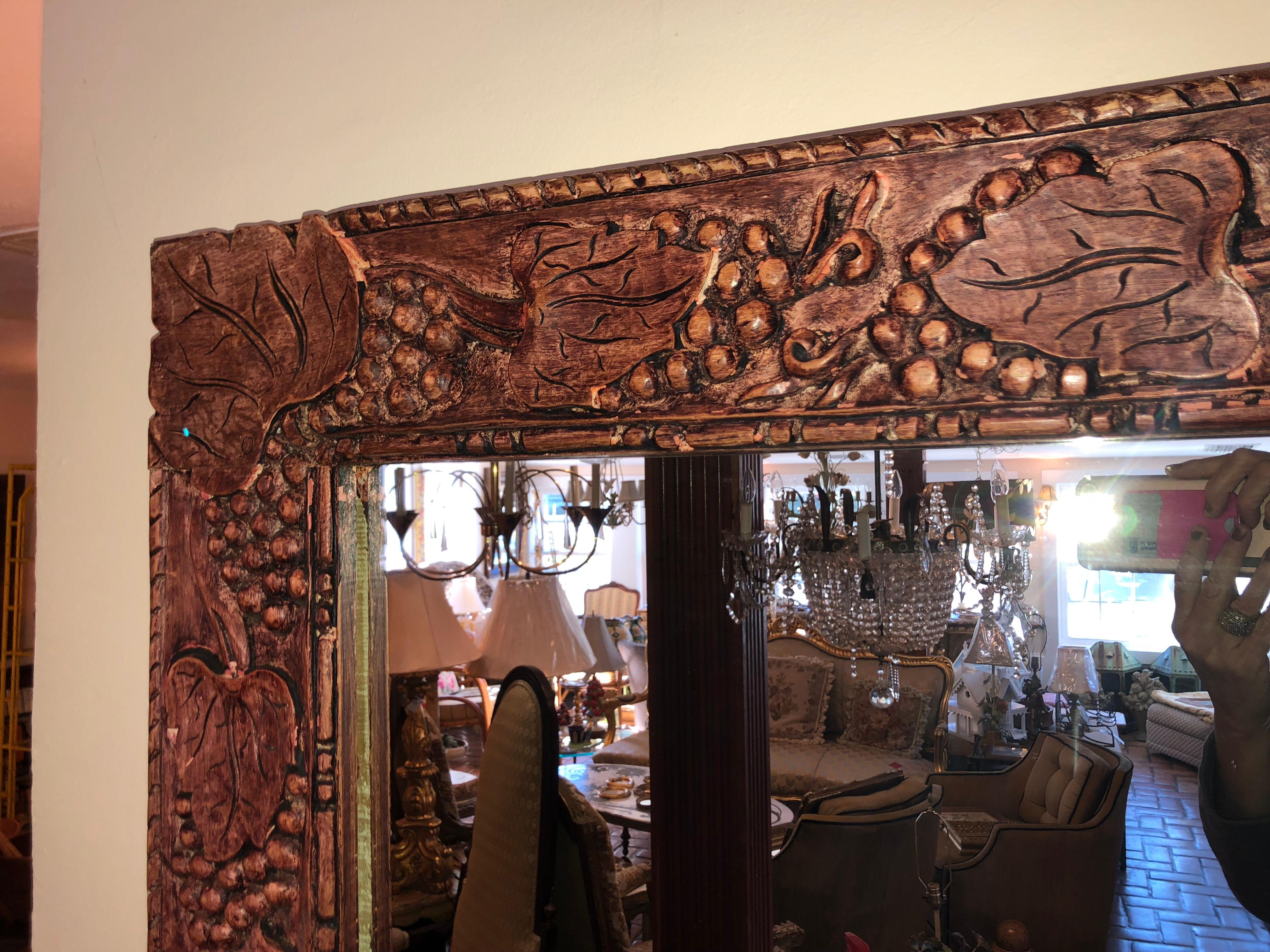 Large Heavily Carved Wooden Grape Vine Mirror at 1stDibs