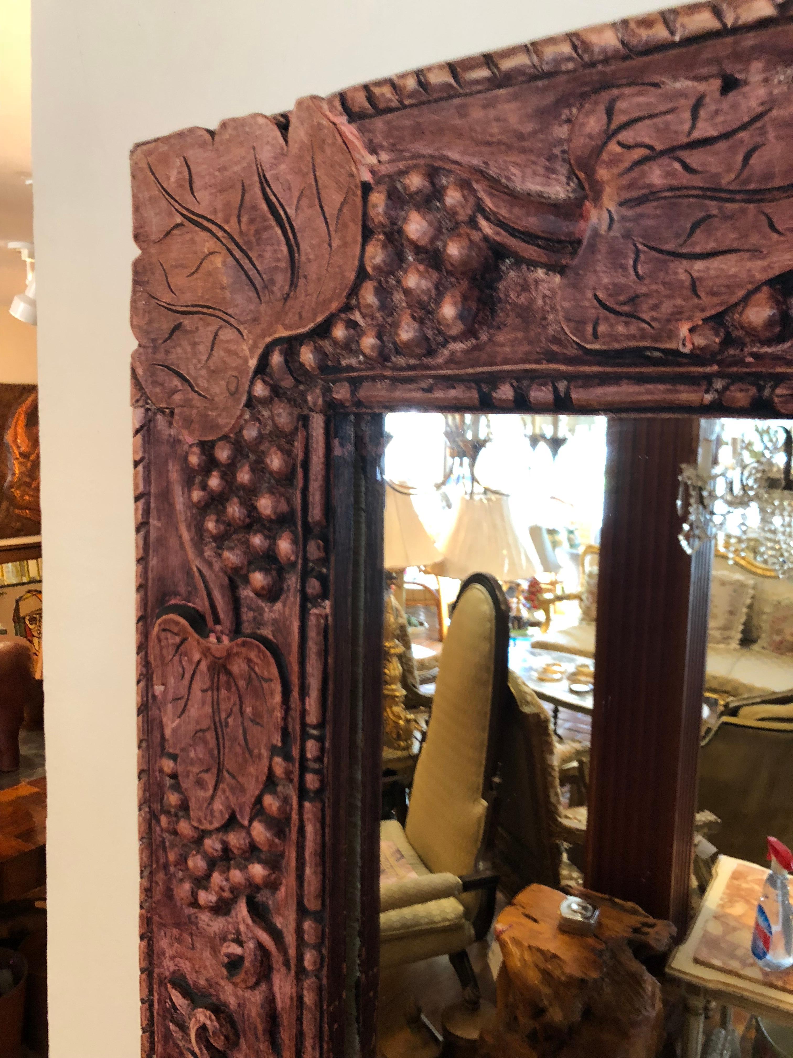 Large Heavily Carved Wooden Grape Vine Mirror at 1stDibs