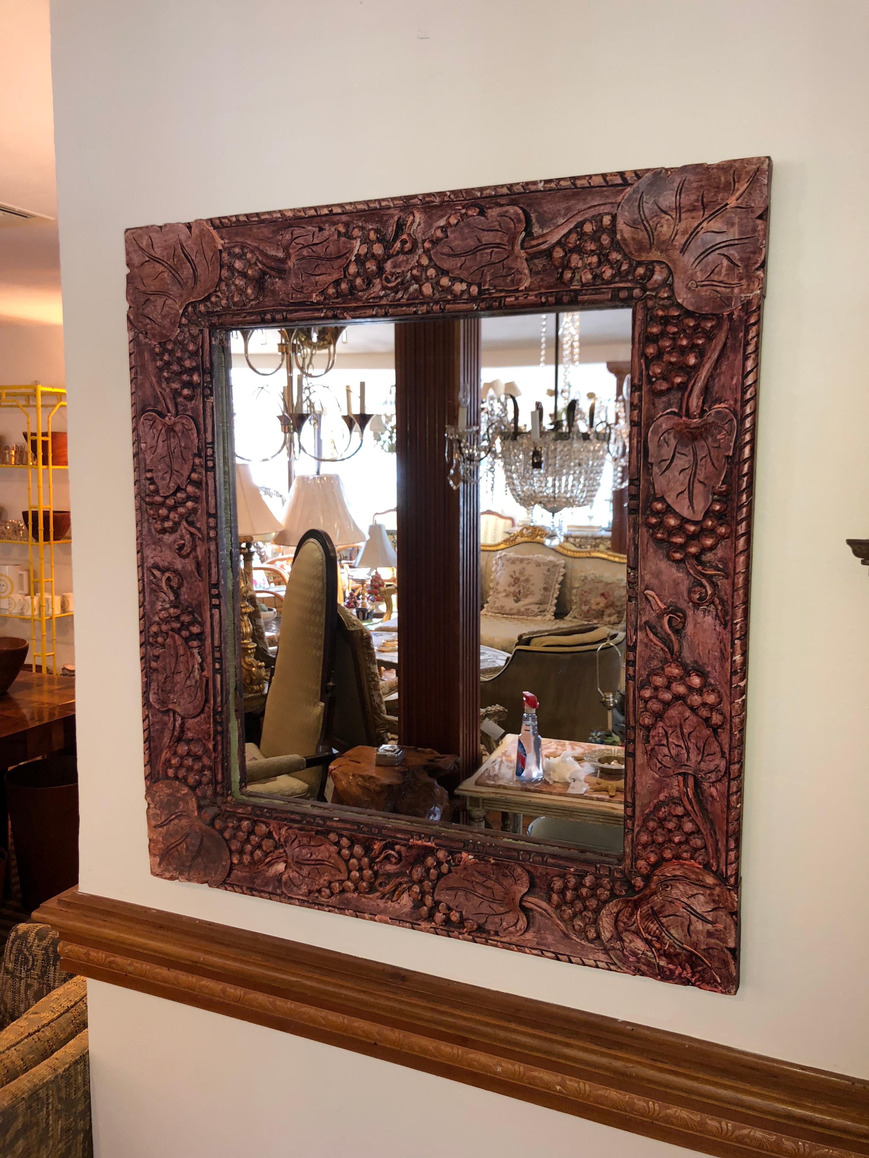 Large Heavily Carved Wooden Grape Vine Mirror at 1stDibs