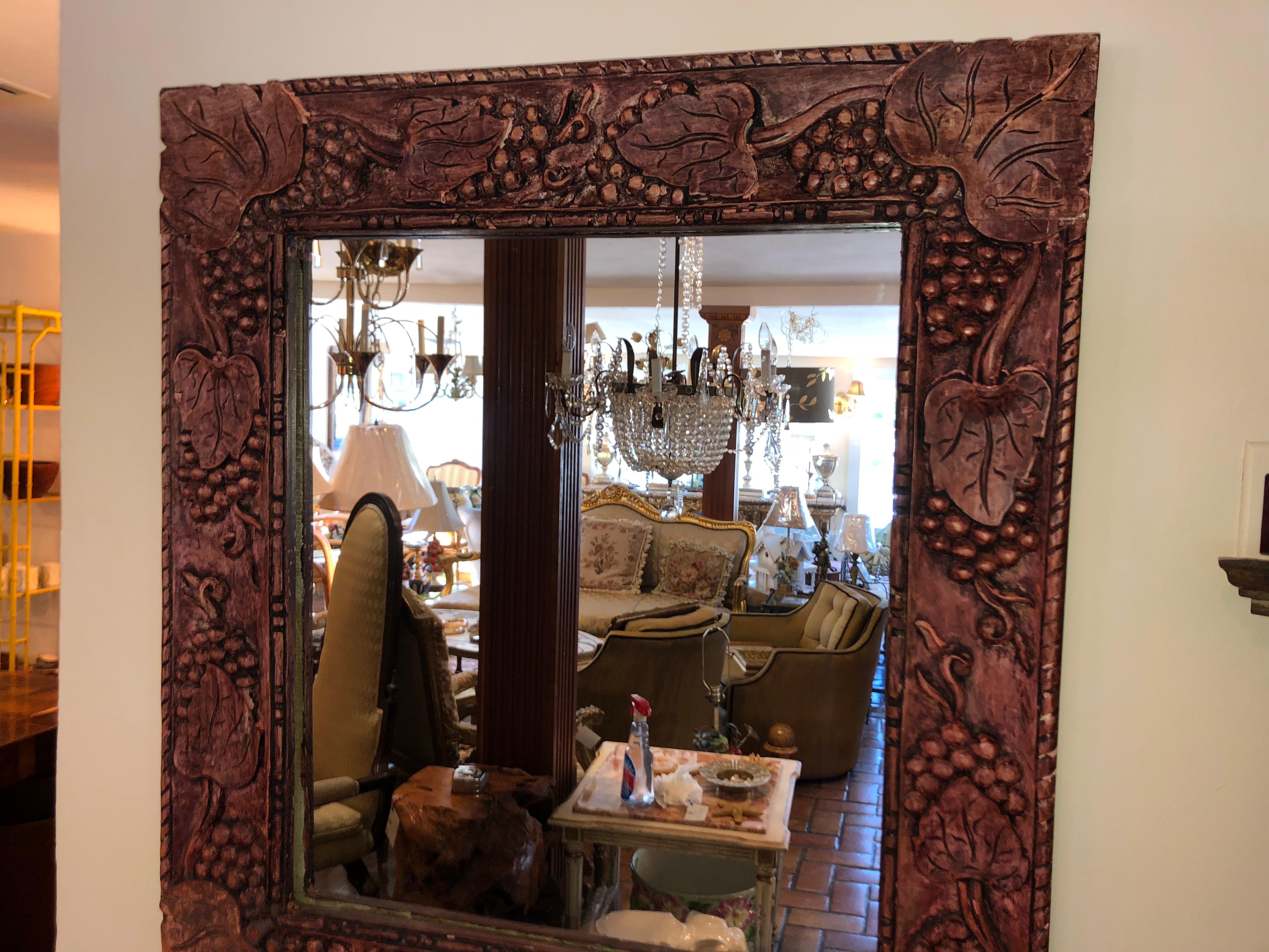 Large Heavily Carved Wooden Grape Vine Mirror at 1stDibs