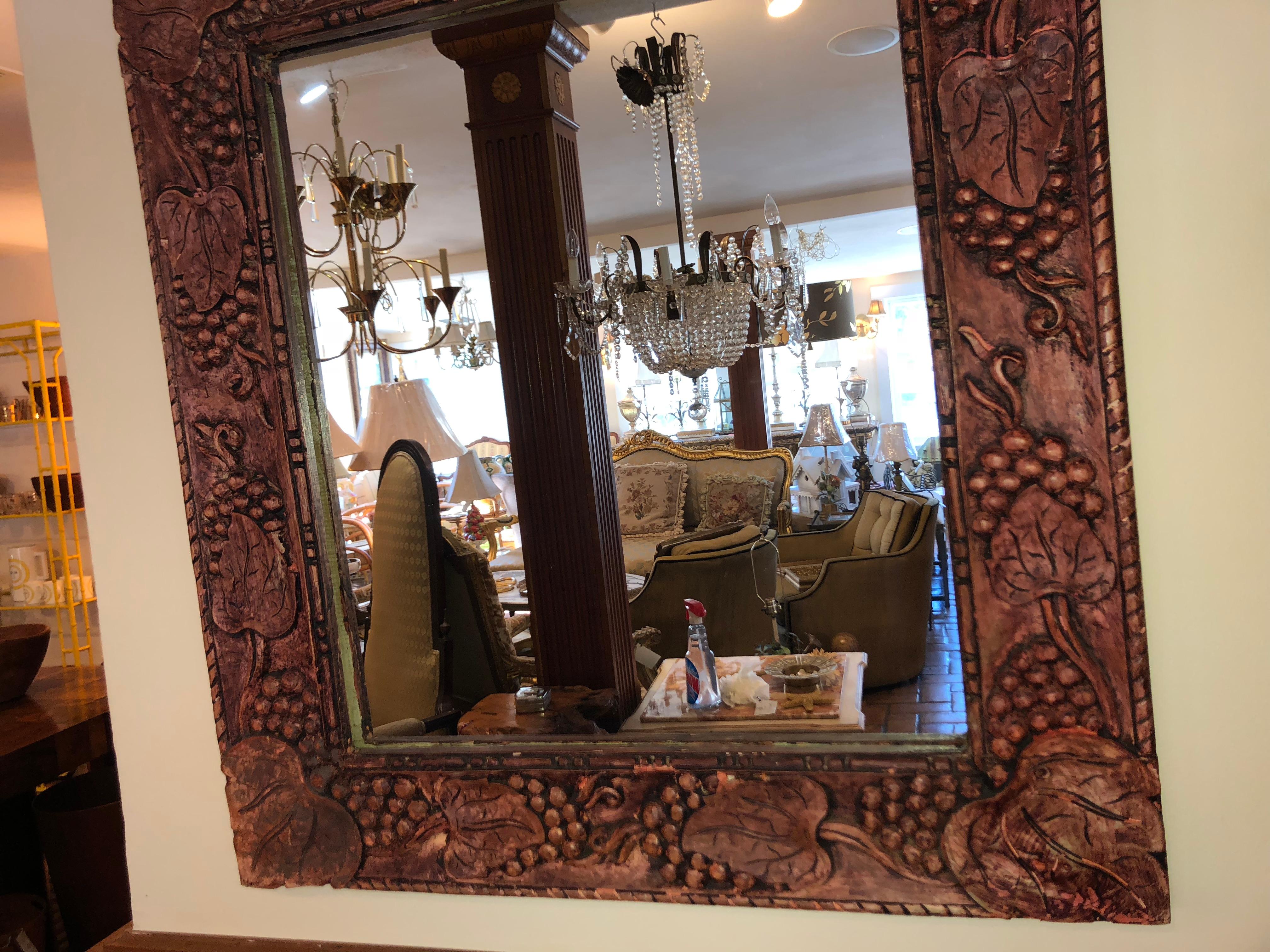 Large Heavily Carved Wooden Grape Vine Mirror at 1stDibs