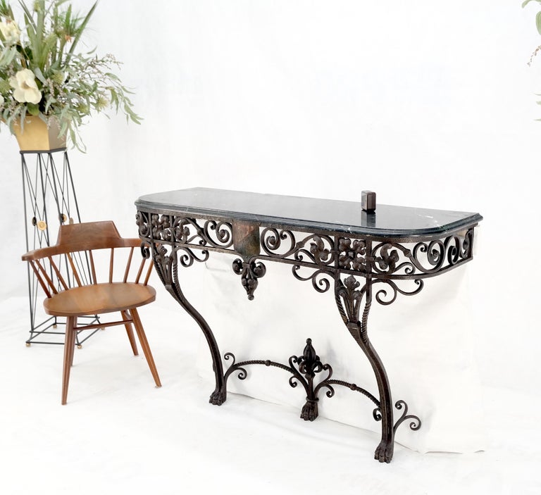 Large Heavy Wall Wrought Iron Base Marble Top Console Hall Entry Table ...