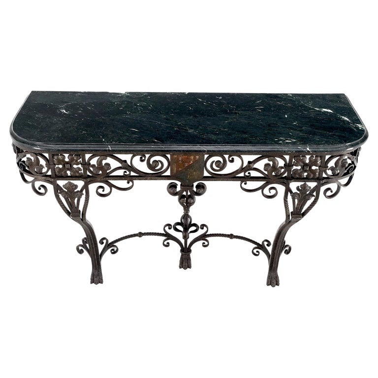Large Heavy Wall Wrought Iron Base Marble Top Console Hall Entry Table ...
