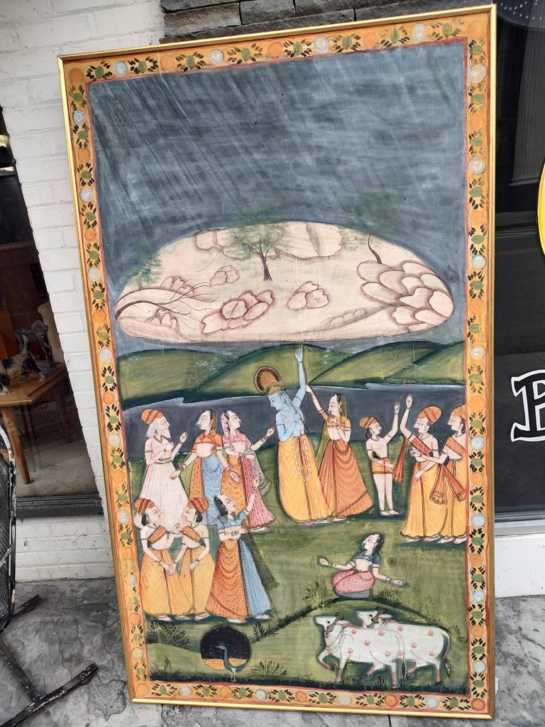 Large Hindu Mural Sized Pichhwal Painting on Silk Cloth C1970 For Sale ...