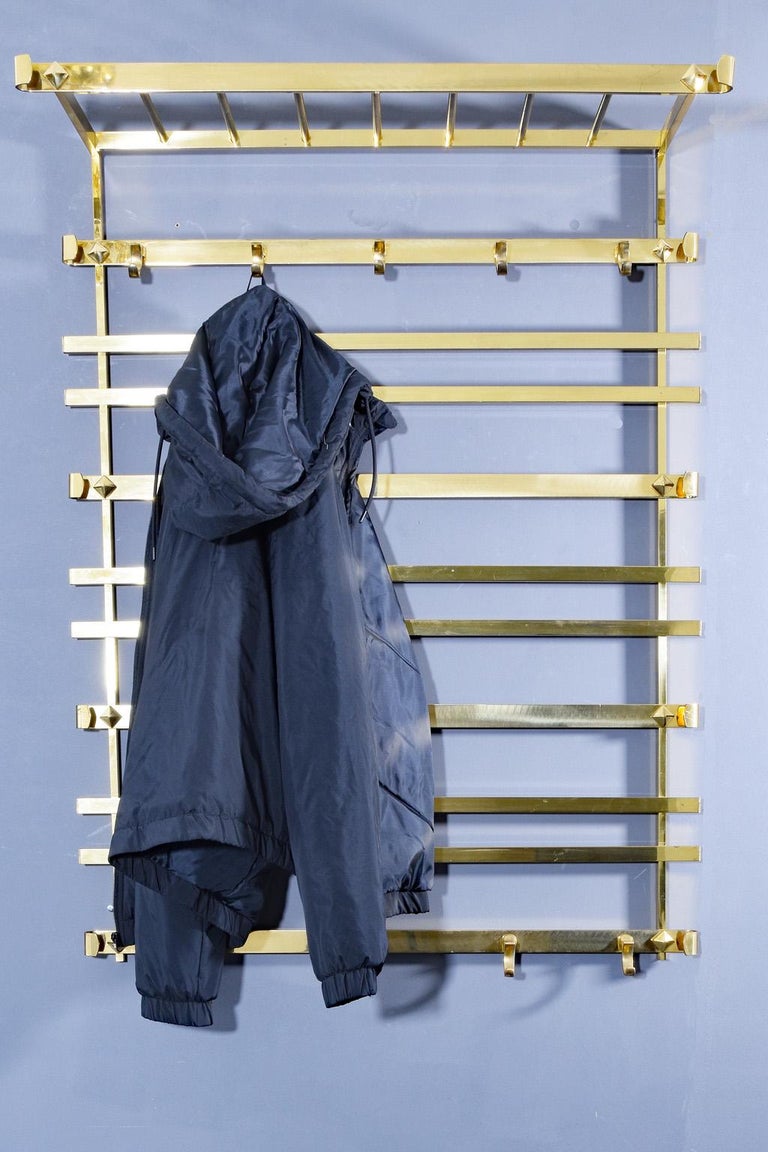 Large Hollywood Regency Solid Brass Wall-Mounted Coat Rack Italy, 1970s ...