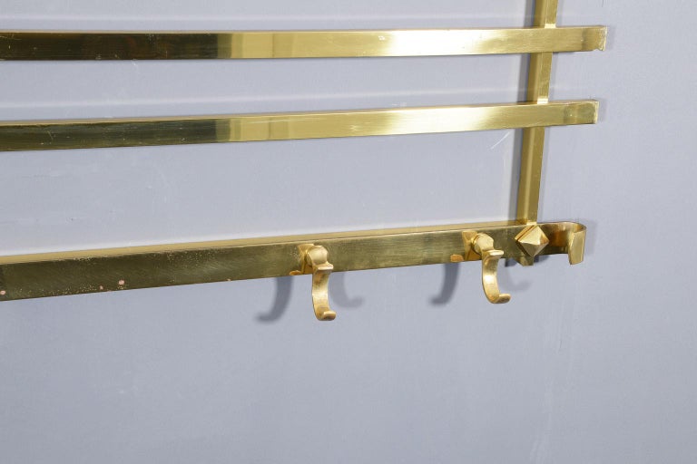 Large Hollywood Regency Solid Brass Wall-Mounted Coat Rack Italy, 1970s ...
