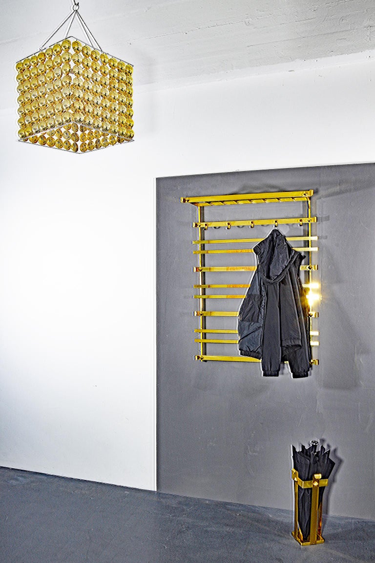 Large Hollywood Regency Solid Brass Wall-Mounted Coat Rack Italy, 1970s ...