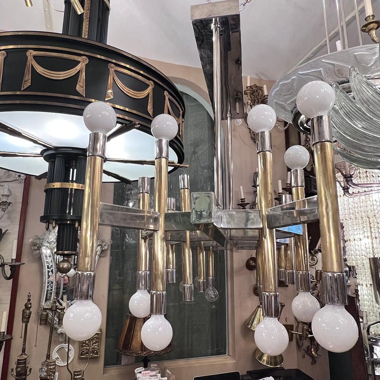 Large Horizontal Nickel and Brass Light Fixture For Sale at 1stDibs