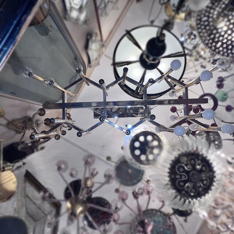 Large Horizontal Nickel and Brass Light Fixture For Sale at 1stDibs