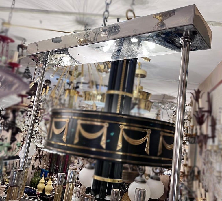 Large Horizontal Nickel and Brass Light Fixture For Sale at 1stDibs