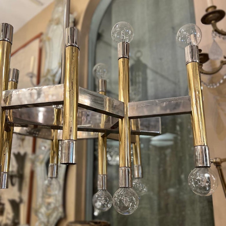 Large Horizontal Nickel and Brass Light Fixture For Sale at 1stDibs
