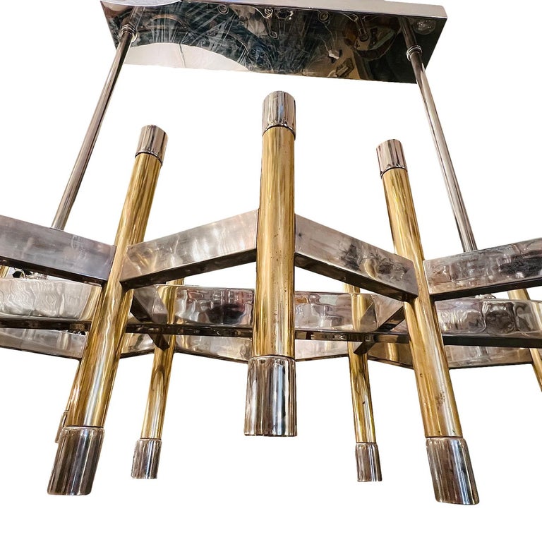 Large Horizontal Nickel and Brass Light Fixture For Sale at 1stDibs