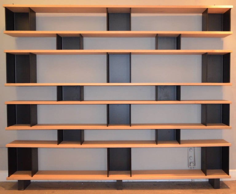 Large 'Horizontale' White Oak and Black Steel Shelving Unit by Design ...