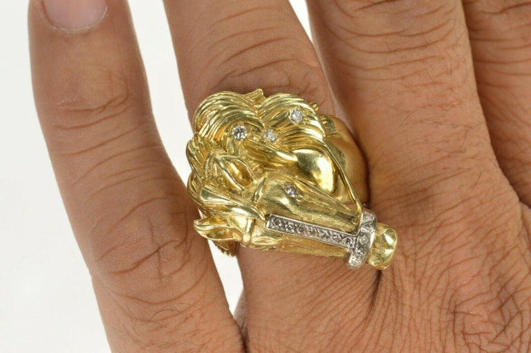 Large Horse Head Diamond Gold Ring at 1stDibs