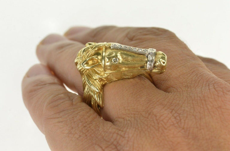 Large Horse Head Diamond Gold Ring at 1stDibs