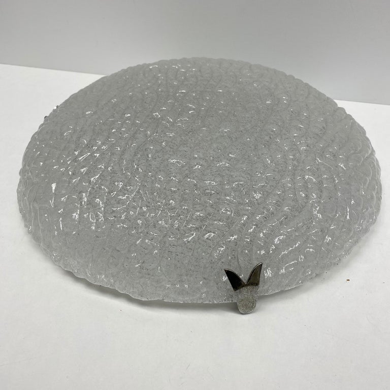Large Ice Glass Pattern Textured Murano Flush Mount Midcentury 1970s For Sale At 1stdibs