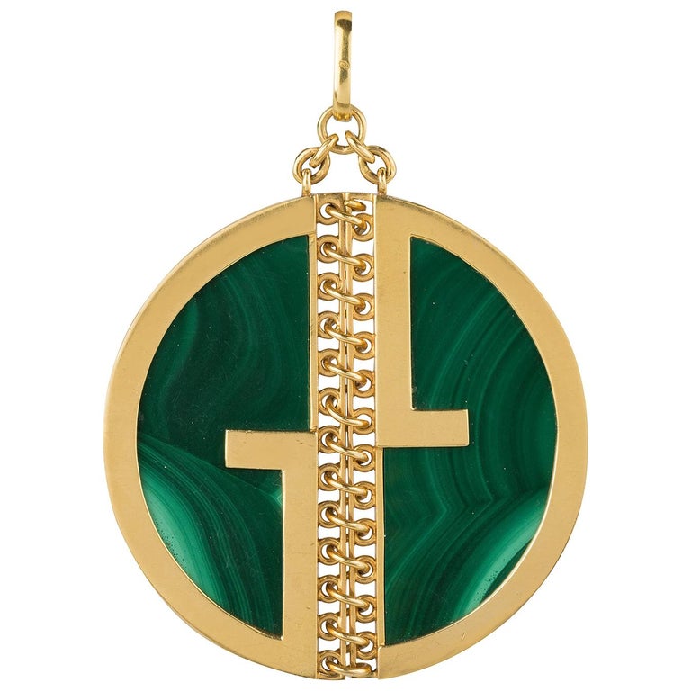 Large Iconic Gucci Logo Malachite Pendant For Sale at 1stDibs