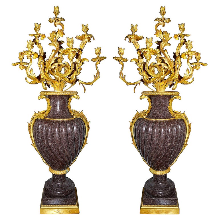 Large Important Pair of 19th Century Porphyry and Ormolu Candelabra For ...