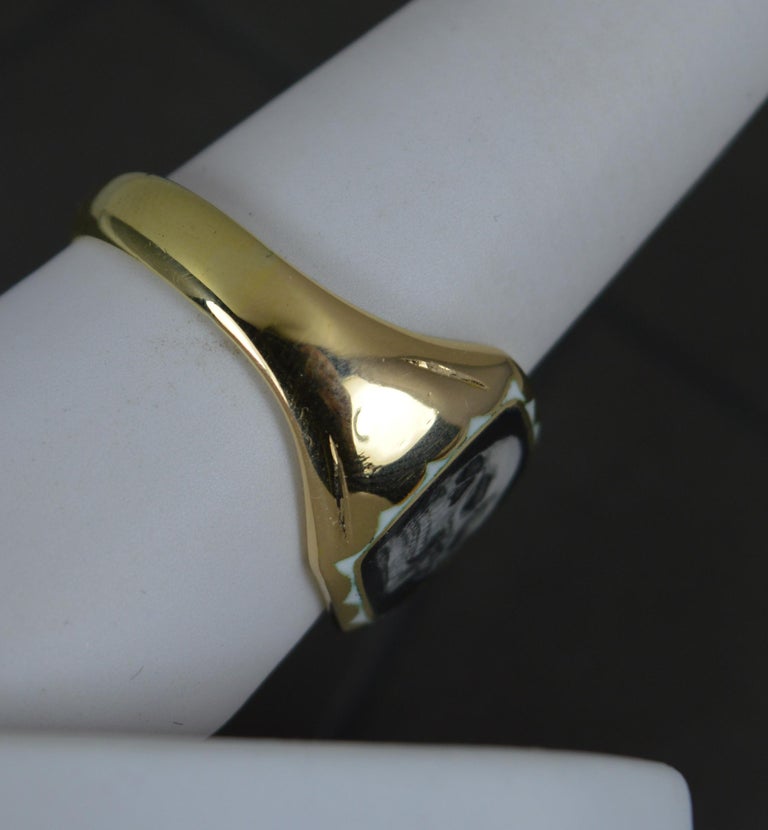 Large Impressive 18 Carat Gold and Enamel Skull Signet Ring For Sale at ...
