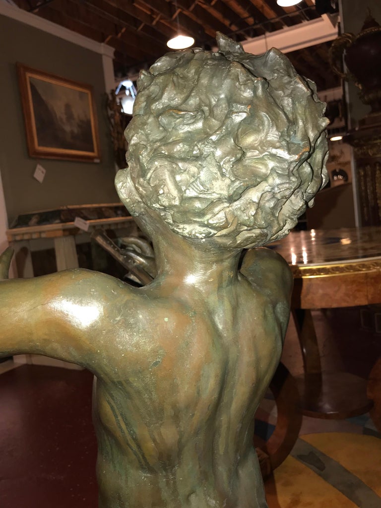 Large Impressive 19th Century Signed Bronze Flute Playing Pan Sculpture ...