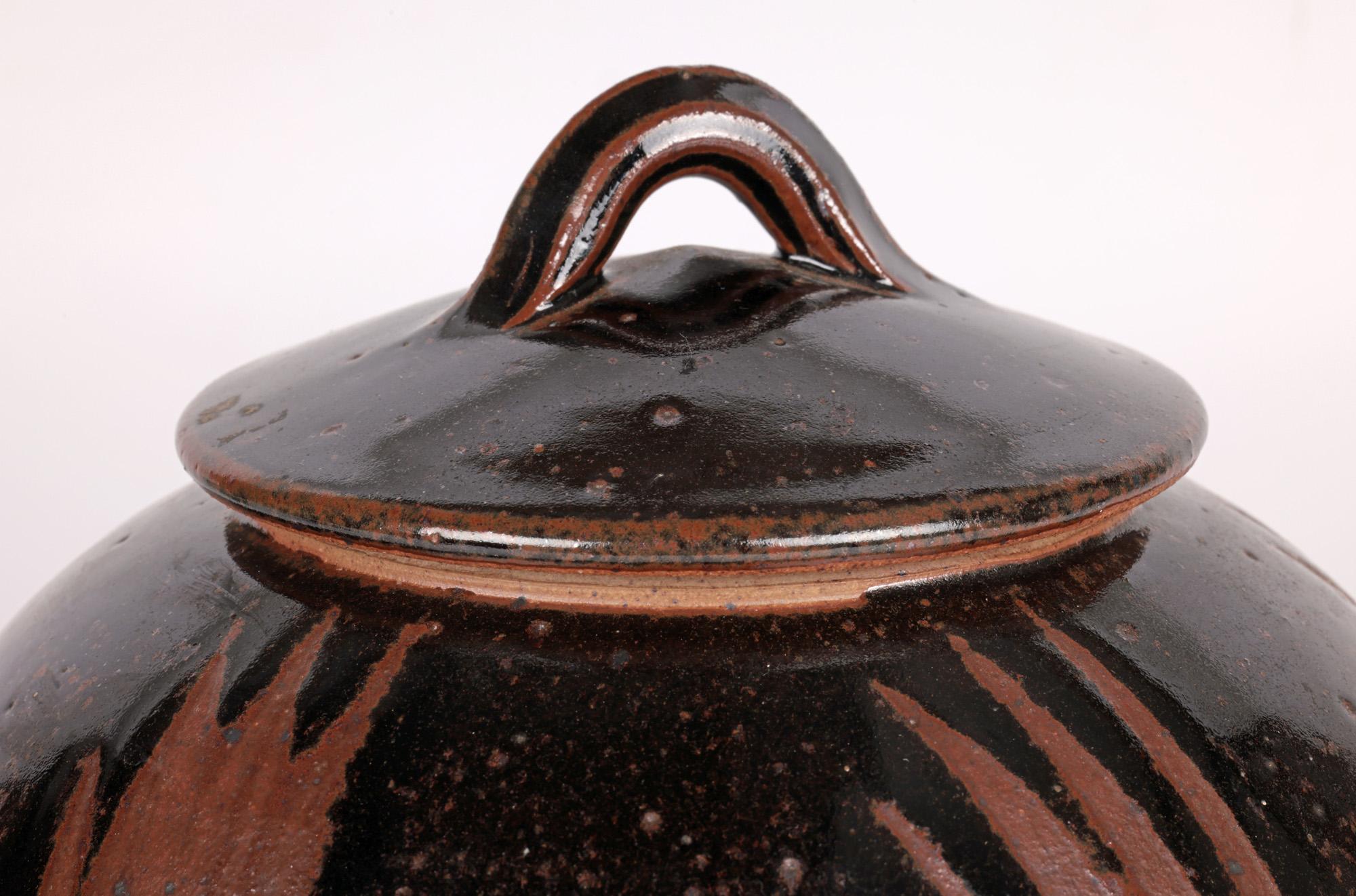 Large Impressive British Tenmoku Glazed Studio Pottery Lidded Pot For ...