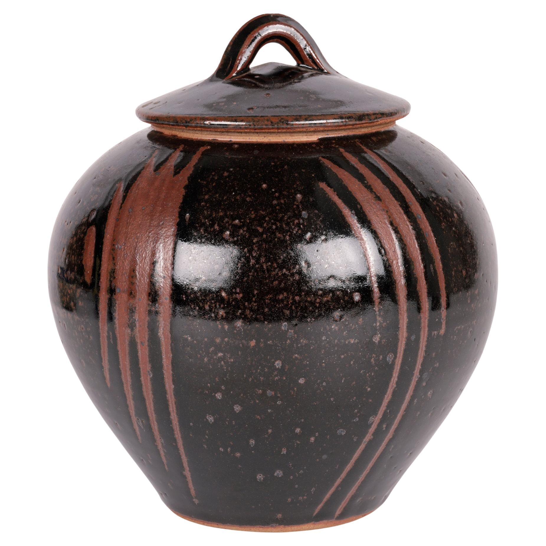 Large Impressive British Tenmoku Glazed Studio Pottery Lidded Pot For ...