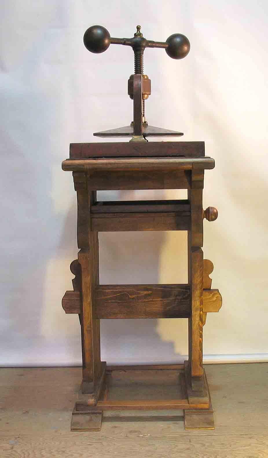 Large Impressive Cast Iron Copying/Book Press on a Trestle Wood Stand ...