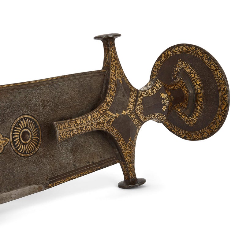 Large Indian Gold Damascened Steel Tegha Sword For Sale at 1stDibs