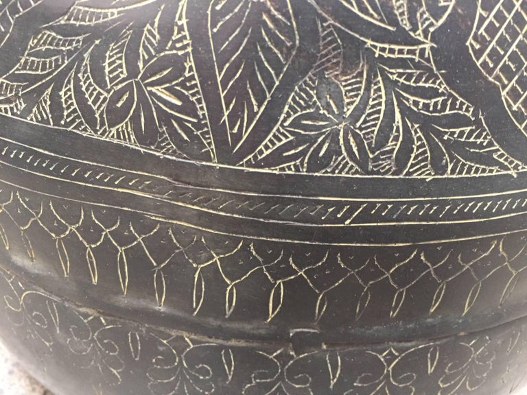 Large Indian Hand-Hammered Copper Jug with Asian Carvings at 1stDibs