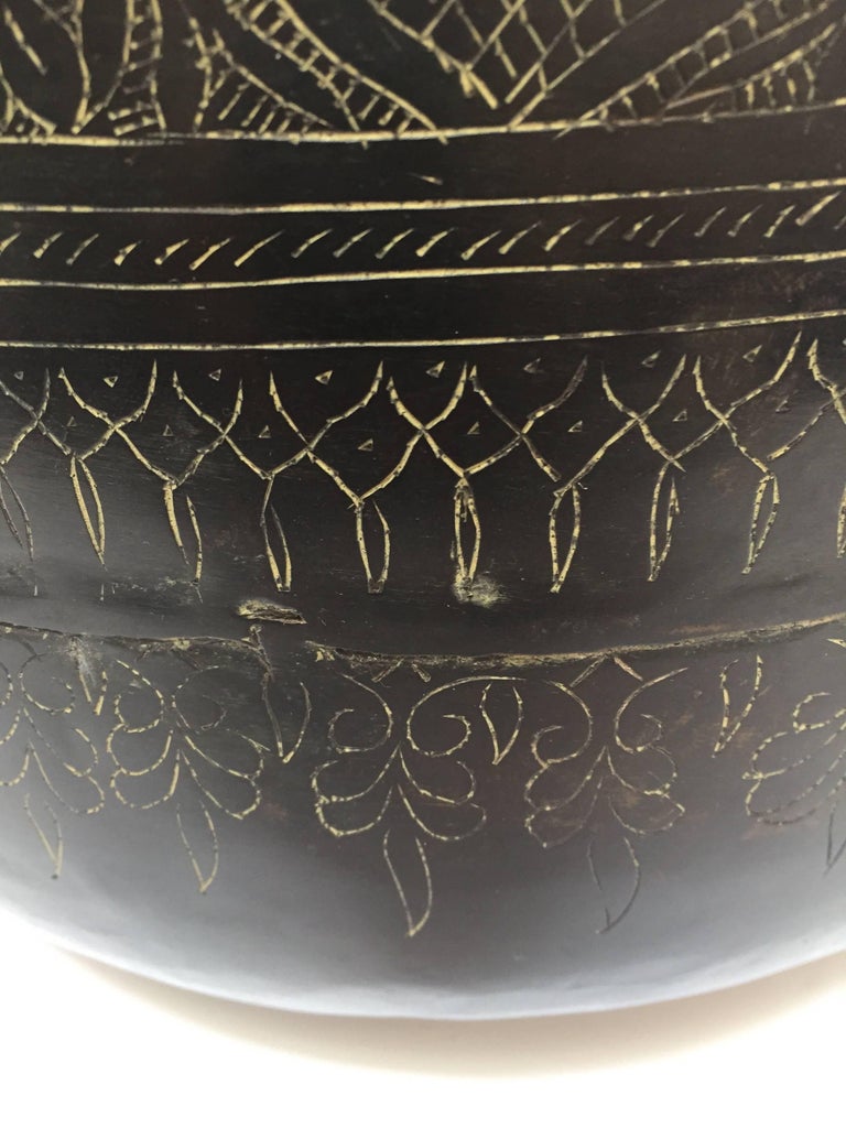 Large Indian Hand-Hammered Copper Jug with Asian Carvings at 1stDibs