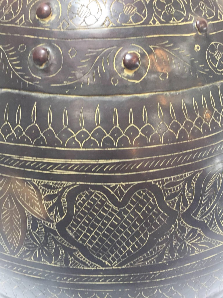 Large Indian Hand-Hammered Copper Jug with Asian Carvings at 1stDibs